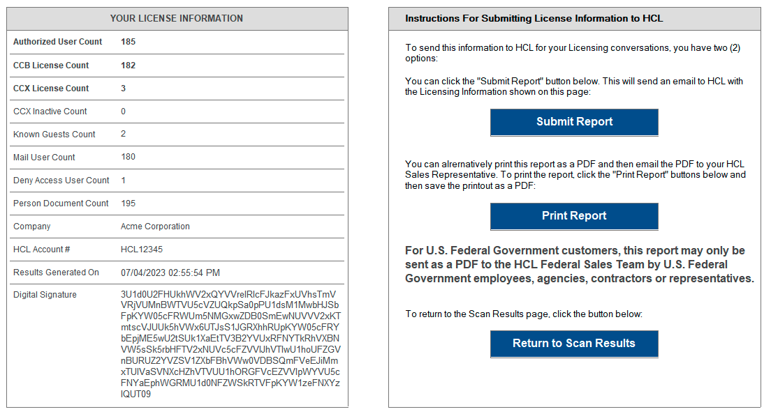 Reporting Results HCL Domino License Analysis Utility